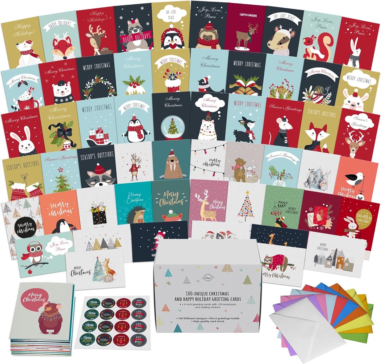 Dessie® 100 Unique Boxed Christmas Cards with Envelopes 4” x 6” Assort ...