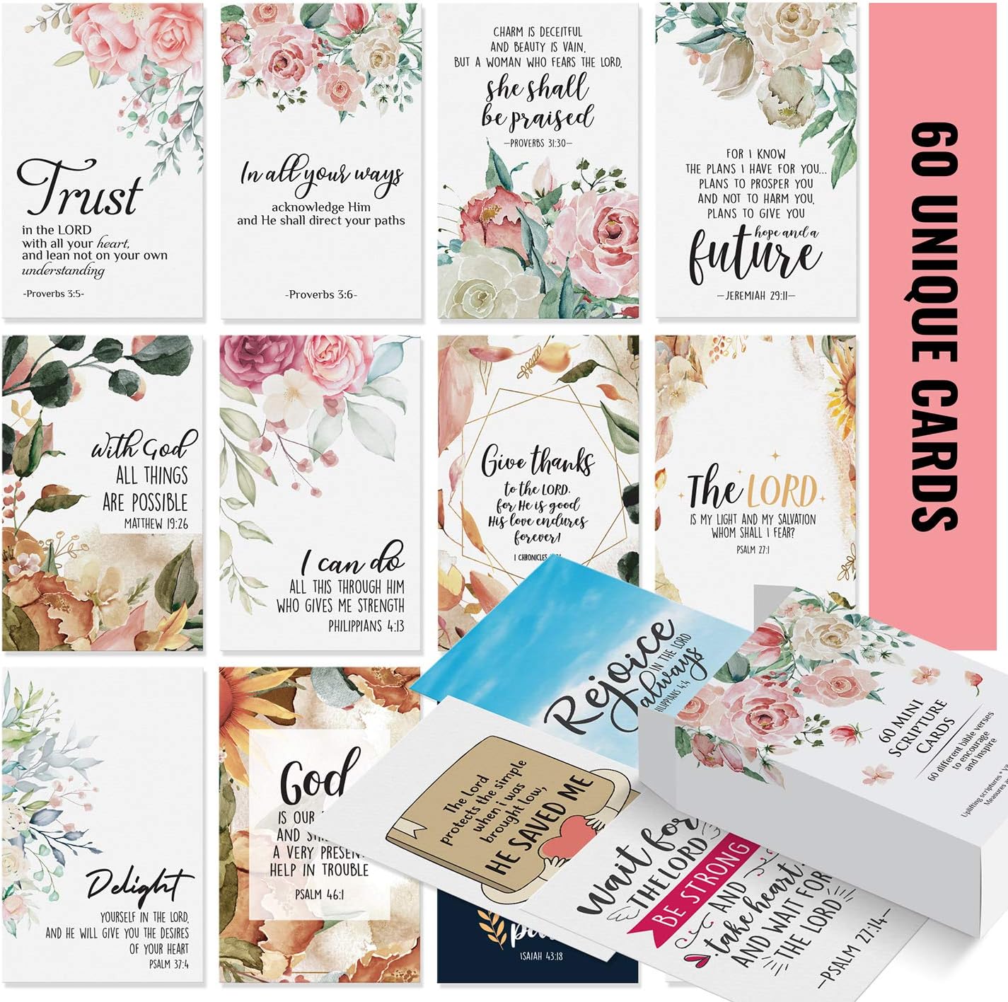 Dessie® 60 Unique Mini Christian Prayer Scripture Cards with Bible Ver ...